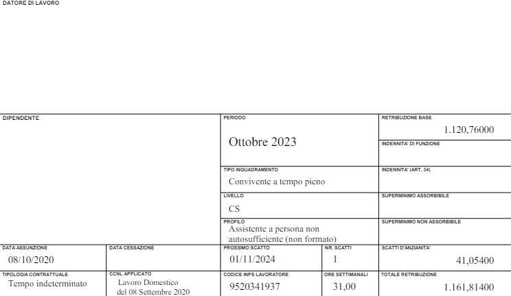 Come si legge la busta paga di una badante? Esempio pratico